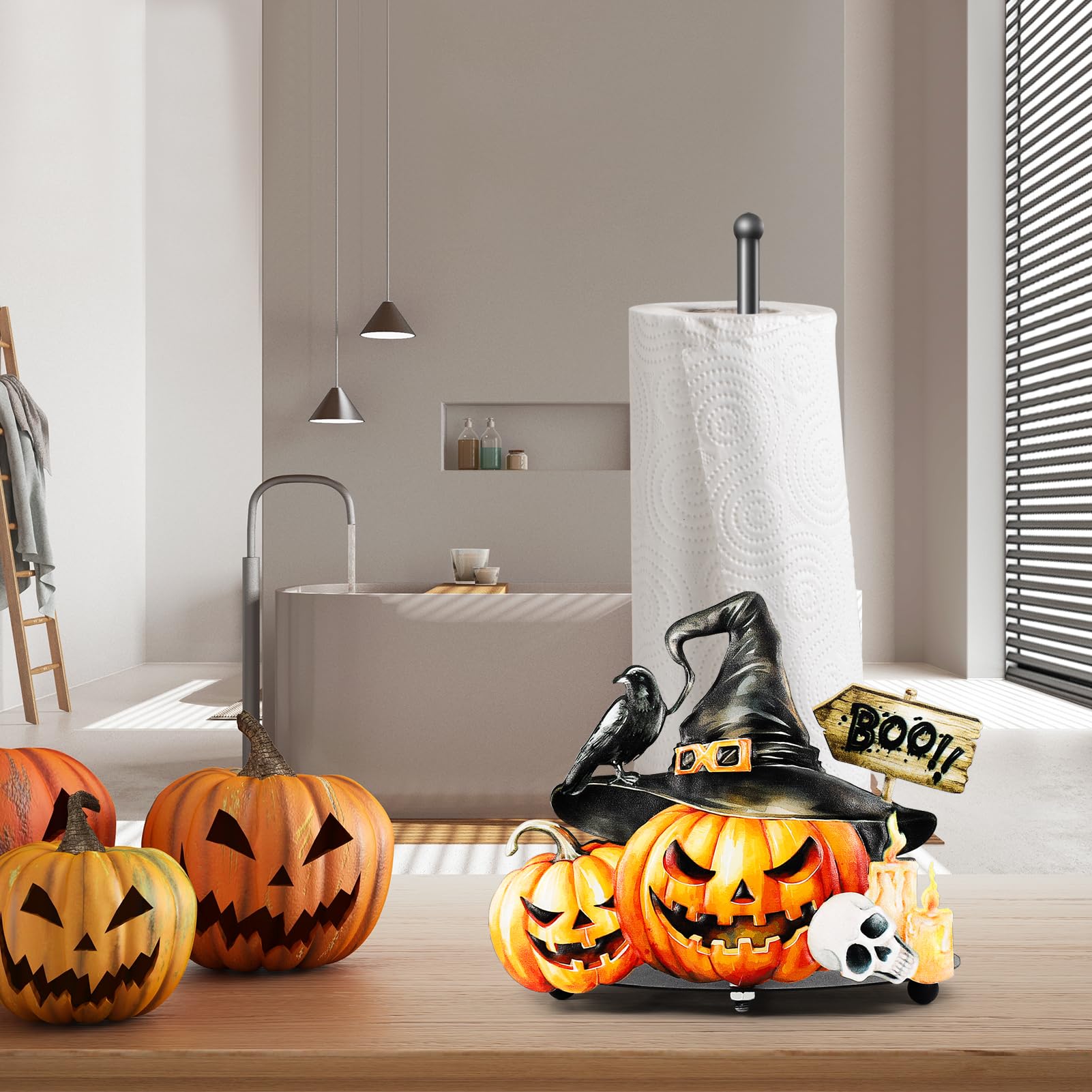 13.4inches Halloween Paper Towel Holder Kitchen Decor Metal Paper Towel Stand Halloween Kitchen Decorations Accessories for Home,Table Countertop(Tissue Paper not Included)