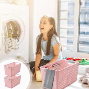 Laundry Basket With Silvery Handle, Lightweight Laundry Hamper, 2 Bushels, Plastic Laundry Basket For Closet, Dorm, Laundry Room, Bedroom, Large Laundry Basket, Home Closet Clothes Basket (Pink)