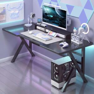 jenpech 40in gaming desk, computer desk, computer game table with x-shaped steel legs, ergonomic sturdy pc workstation desk for home office with 2 cable holes (black-24x40inch)