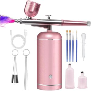 airbrush kit with compressor - 48psi high-pressure, non-clogging air brush set cordless rechargeable with 0.3mm nozzle and cleaning brush for nail art, makeup, painting, and cake decorating