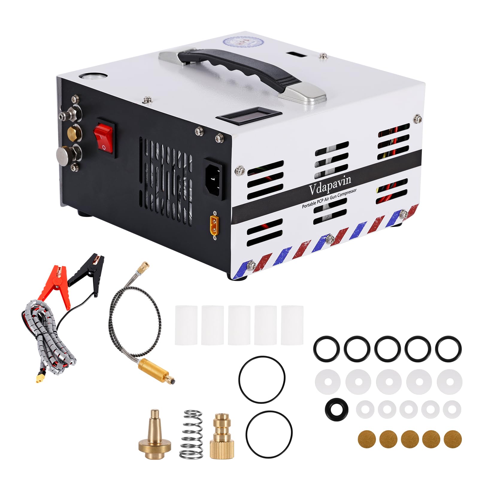 Pcp Air Compressor With Built-In Power Adapter,Oil/Water Free,Compact And Portable,4500psi/30mpa, Powered By 110v /220v Ac Or 12v Dc,Air Gun And Paintball/Scuba Tank Compressor Pump