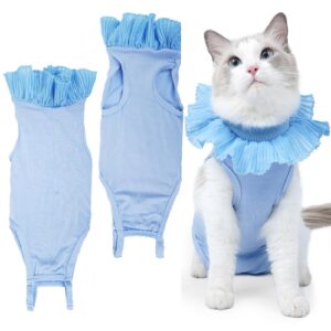 cute cat surgical recovery suit female male onesie for cat after surgery, pet cat alternative bandages cones & collars (blue, s)