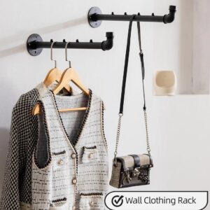 Industrial Wall Pipe Clothing Racks - Heavy Duty Metal Clothes Hanger with Hook, Wall-Mounted Garment Holder Racks,Wall Clothing Bar/Coat Hanging Rail/Hanging Rod for Closet Storage, 2 Pack, White