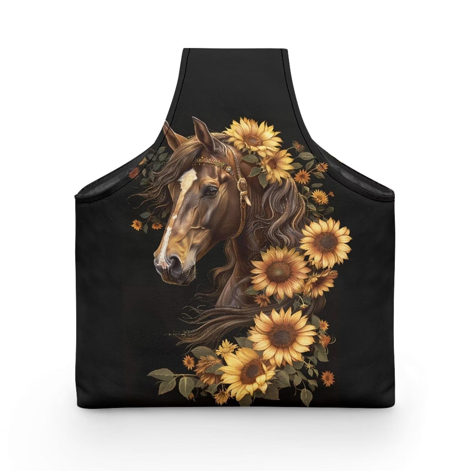 doginthehole Sunflowers Horse Knitting Bag with Front Zipper Pocket, Animals Print Yarn Bag for Crocheting On The Go Crochet Bag Large Size