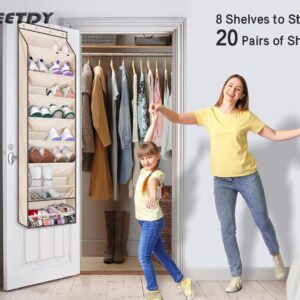 KEETDY Over The Door Shoe Organizer Fit 20 Pairs Sneakers Large Hanging Shoe Organizer for Closet Door Storage Boots, Beige