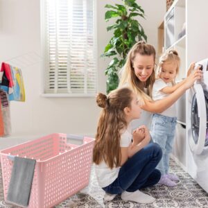 Laundry Basket With Silvery Handle, Lightweight Laundry Hamper, 2 Bushels, Plastic Laundry Basket For Closet, Dorm, Laundry Room, Bedroom, Large Laundry Basket, Home Closet Clothes Basket (Pink)