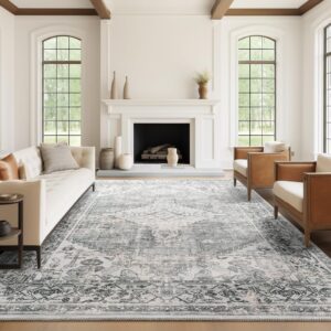 xilixili 8x10 washable area rug - non slip vintage rugs soft foldable stain resistant large carpet for bedroom living room office & home decor (grey,8'x10')