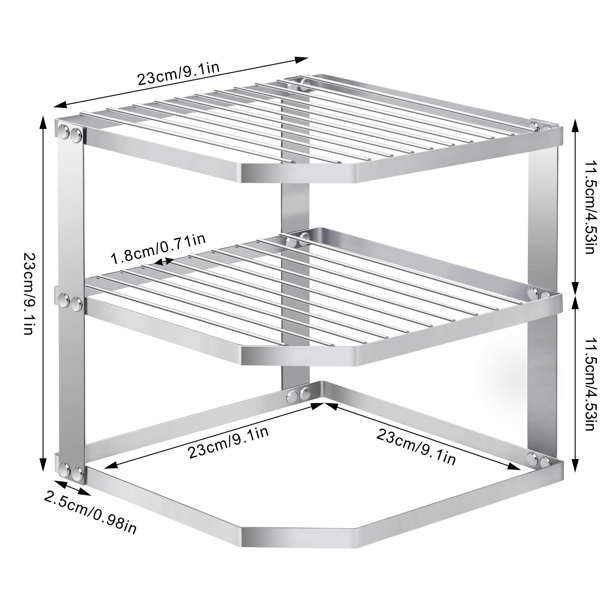 Lonian 3 Tier Counter and Cabinet Corner Shelf Organizer, 2-Pack Kitchen Countertop and Cupboard Organizer Rack, Metal Pantry Organizer and Storage Shelf for Plates, Cups, Dishes ﻿