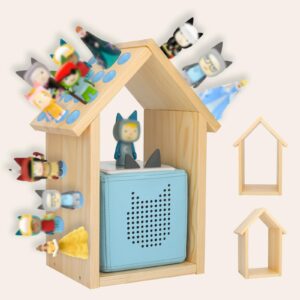 taladad for tonie shelf,tonies storage with 40pcs adhesive metal plate for creative tonie box magnetic shelf for tonie figures,characters,wooden shelf for kids (house)