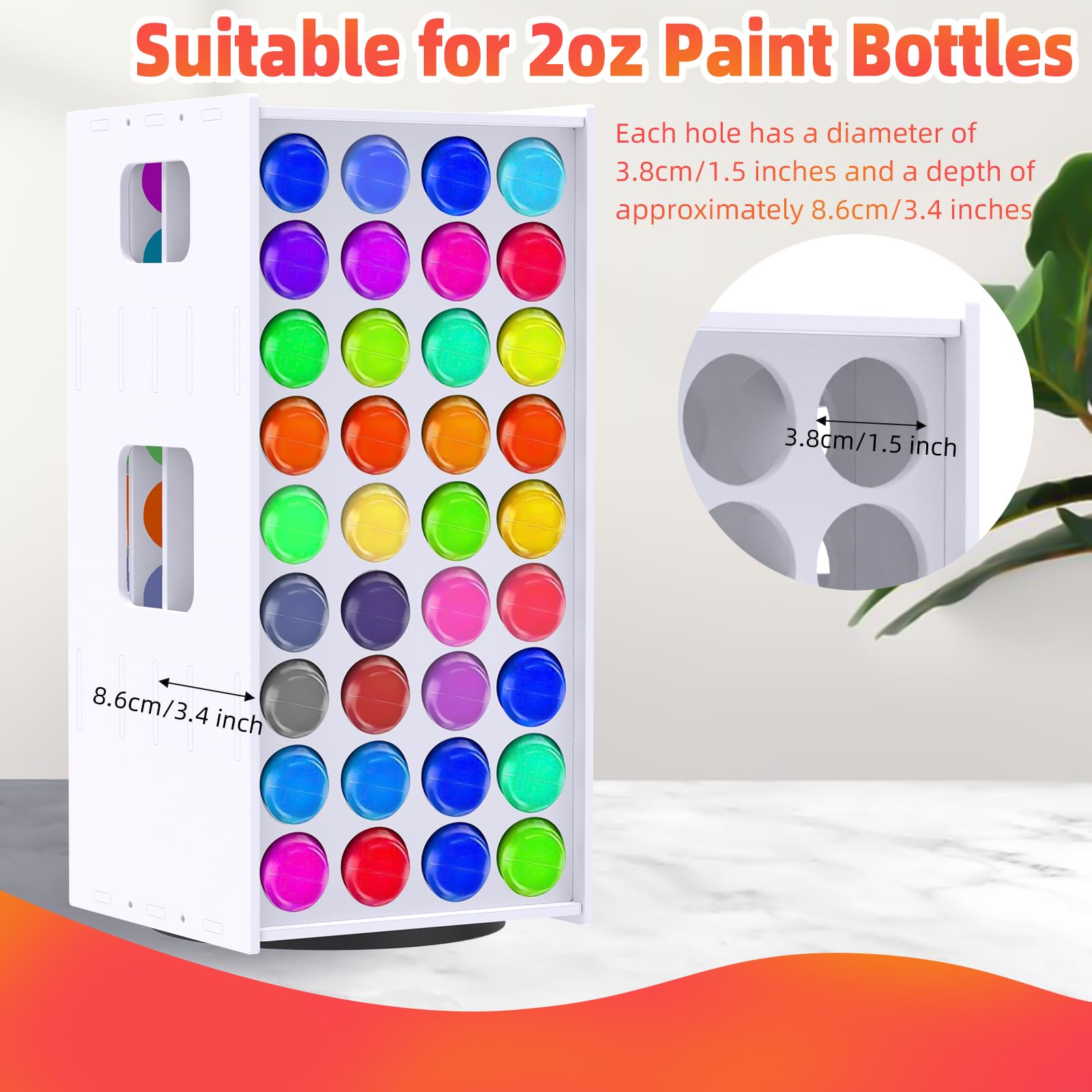 Craft Paint Rack, 72 Holes Paint Tower, Vertical 360° Craft Paint Organizer, Paint Organizer Holder with Handle, Paint Organizer Box for 2oz Paint Bottles