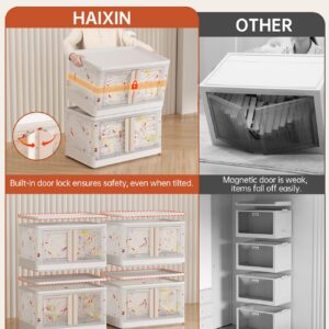 HAIXIN 400QT Stackable Storage Bins With Lids, Plastic Clear Storage Bins Collapsible Storage Drawers, 4 Pack Closet Organizers and Storage Containers with Doors and Wheels For Home, Office, Dorm