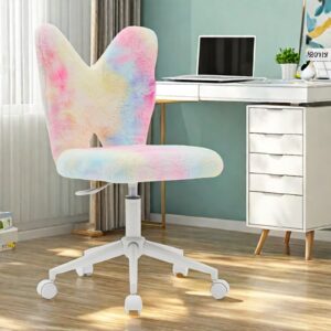 blissinno kids chair, cute fuzzy butterfly girls desk chair, rolling study reading chair for girls, comfy swivel computer chair with wheels & back, adjustable childrens vanity chair for bedroom