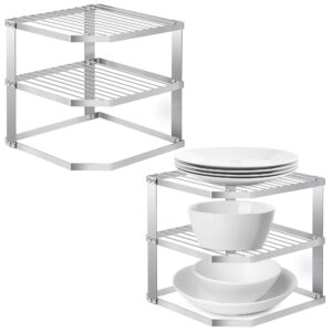 lonian 3 tier counter and cabinet corner shelf organizer, 2-pack kitchen countertop and cupboard organizer rack, metal pantry organizer and storage shelf for plates, cups, dishes ﻿