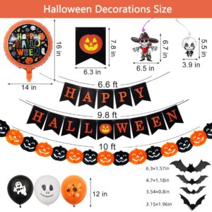 52 PCS Halloween Party Decorations Set Include Happy Halloween Banner, Pumpkin Banner, Hanging Swirl Streamers, Bats Wall Decor, Halloween Balloons Home Decor Party Favors Supplies