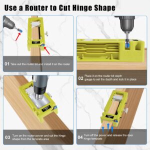 Door Hinge Jig, No Needed Hammer Door Hinge Router Jig, Door Hinge Ccutting Tool, Aadjustable Door Hinge Jig Kit for Router, Length 3” to 5” and Thickness 1/4” or 5/8” Hinges, Not Fit The Door Frame