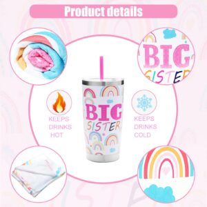 ALEXPRE 4 Pcs Big Sister Gifts for Girls,20oz Stainless Steel Mug Vacuum Insulated Tumbler with Leak Proof Lid and Silicone Straw,Big Sister Blanket and Bracelet with Canvas Tote Bag for Little Girls