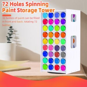 Craft Paint Rack, 72 Holes Paint Tower, Vertical 360° Craft Paint Organizer, Paint Organizer Holder with Handle, Paint Organizer Box for 2oz Paint Bottles