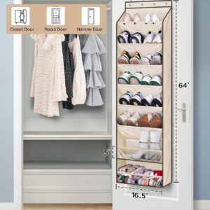 KEETDY Over The Door Shoe Organizer Fit 20 Pairs Sneakers Large Hanging Shoe Organizer for Closet Door Storage Boots, Beige