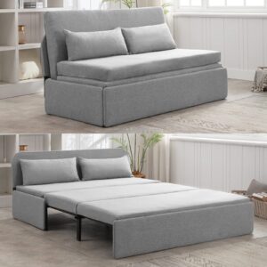 adowore queen pull out sofa bed, linen sleeper sofa couch with pullout bed, 2 in 1 convertible pull out couch bed with 2 cushions, loveseat sofa bed for living room apartment, office