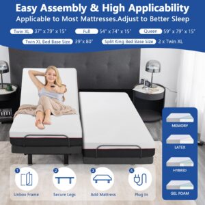 Twin XL Adjustable Bed Base with Mattress, 10 Inch Gel Memory Foam Medium-Firm Mattress in Box, Head/Foot Lift Electric Smart Bed, Wireless Remote, Updated Adjustable Bed Frame with Thickened Frame