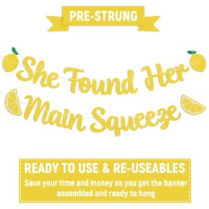 She Found Her Main Squeeze Banner - Spritz O’Clock Banner, Lemon Citrus Lemonade Theme Bridal Shower Bride to Be Wedding Engagement Bachelorette Party Supplies Gold Glitter