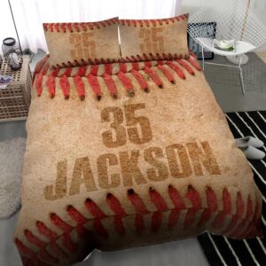 ohaprints custom baseball texture vintage brown player gift personalized name number duvet cover & pillowcase, lightweight duvet protector comforter cover, twin full queen king size bedding bed set