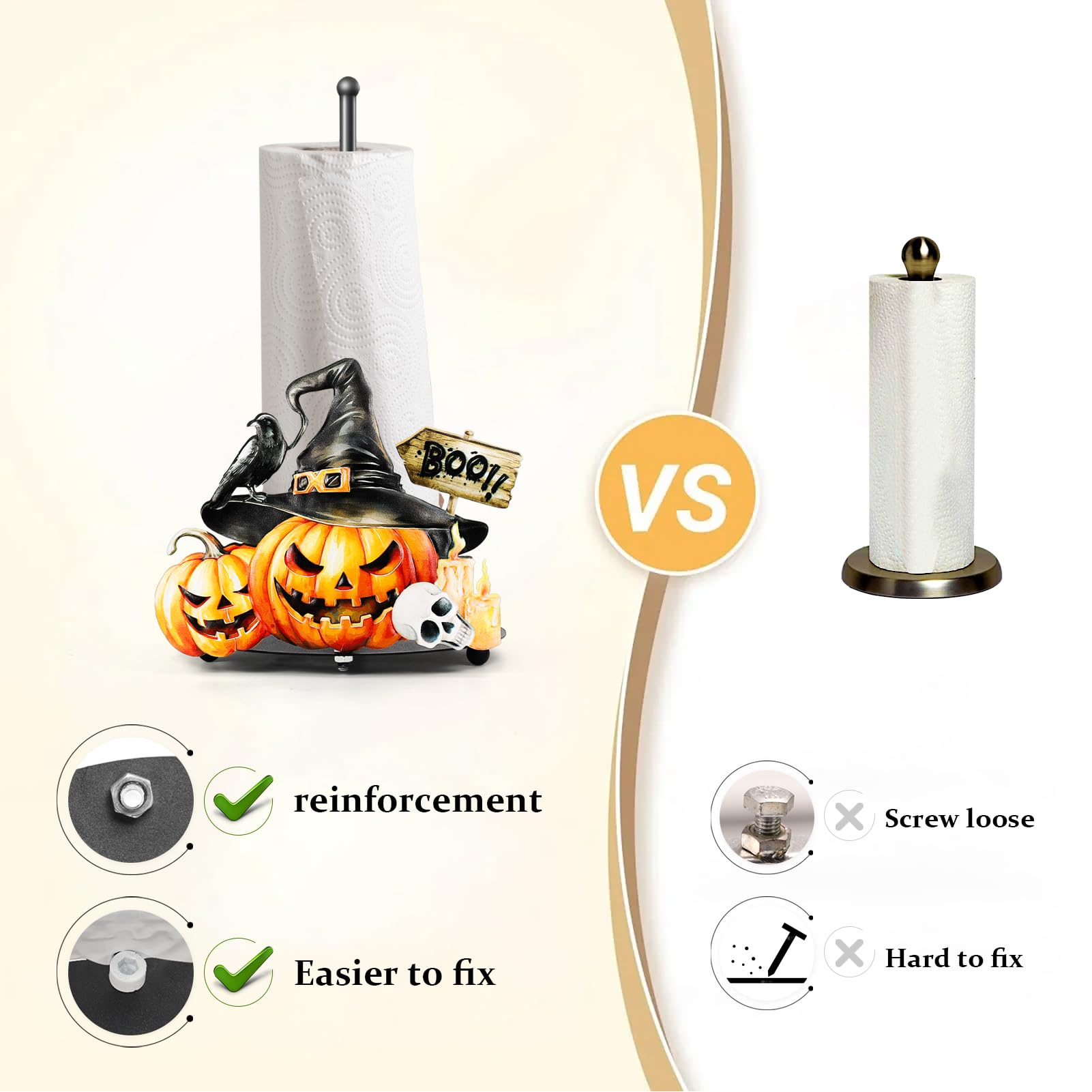 13.4inches Halloween Paper Towel Holder Kitchen Decor Metal Paper Towel Stand Halloween Kitchen Decorations Accessories for Home,Table Countertop(Tissue Paper not Included)