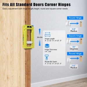 Door Hinge Jig, No Needed Hammer Door Hinge Router Jig, Door Hinge Ccutting Tool, Aadjustable Door Hinge Jig Kit for Router, Length 3” to 5” and Thickness 1/4” or 5/8” Hinges, Not Fit The Door Frame