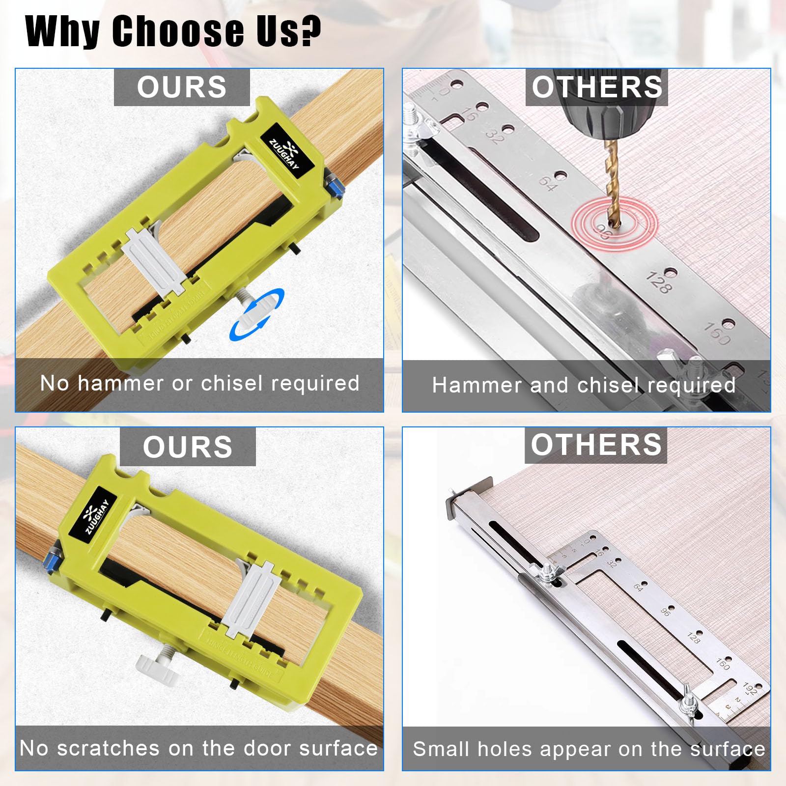 Door Hinge Jig, No Needed Hammer Door Hinge Router Jig, Door Hinge Ccutting Tool, Aadjustable Door Hinge Jig Kit for Router, Length 3” to 5” and Thickness 1/4” or 5/8” Hinges, Not Fit The Door Frame