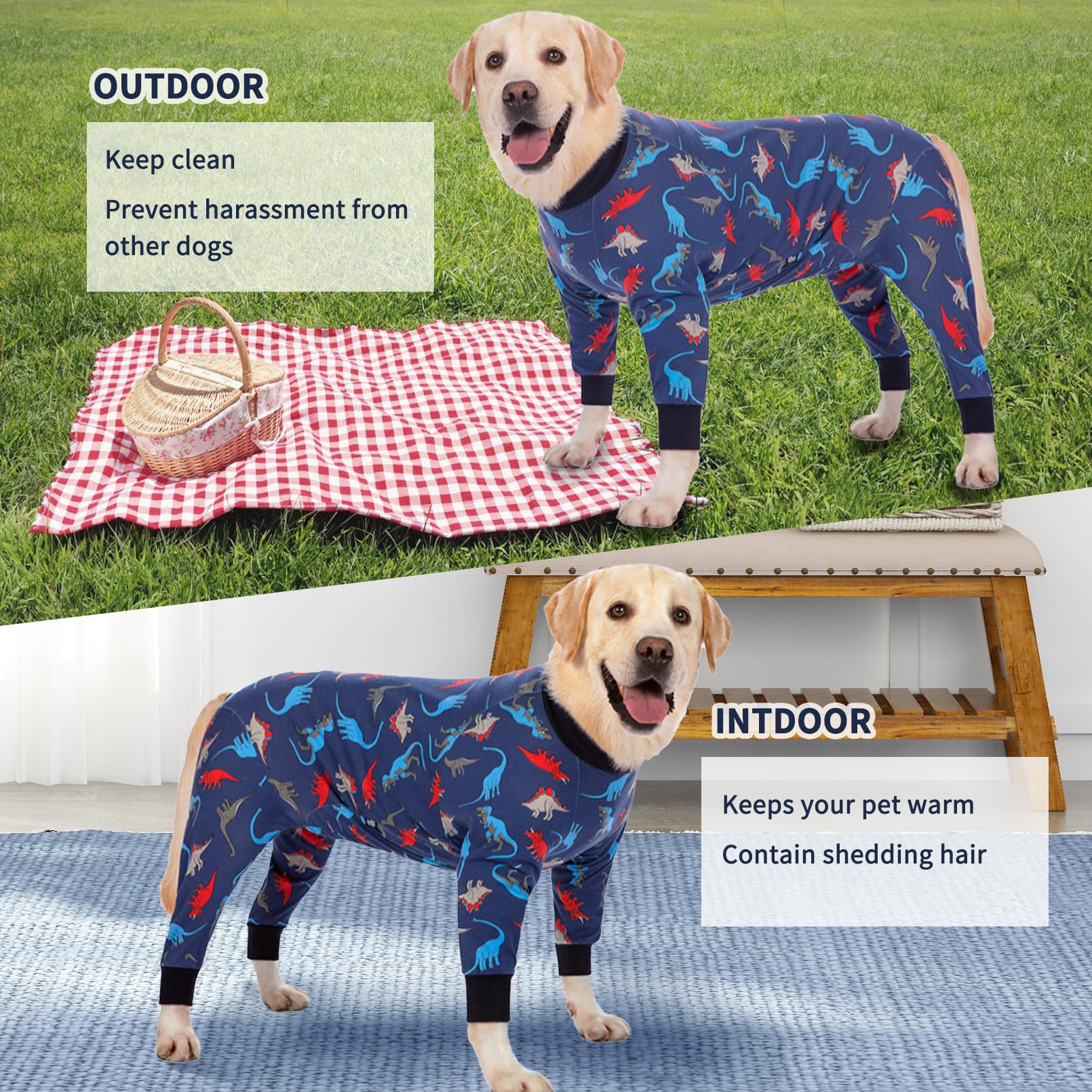 Apatal Dog Onesie After Surgery Recovery Suit Anti Shedding Bodysuit Wounds Female Male Dog Neuter Spay Onesie E-Collar & Cone Alternatives Postoperative Shirt Dog Pajamas(3XL)