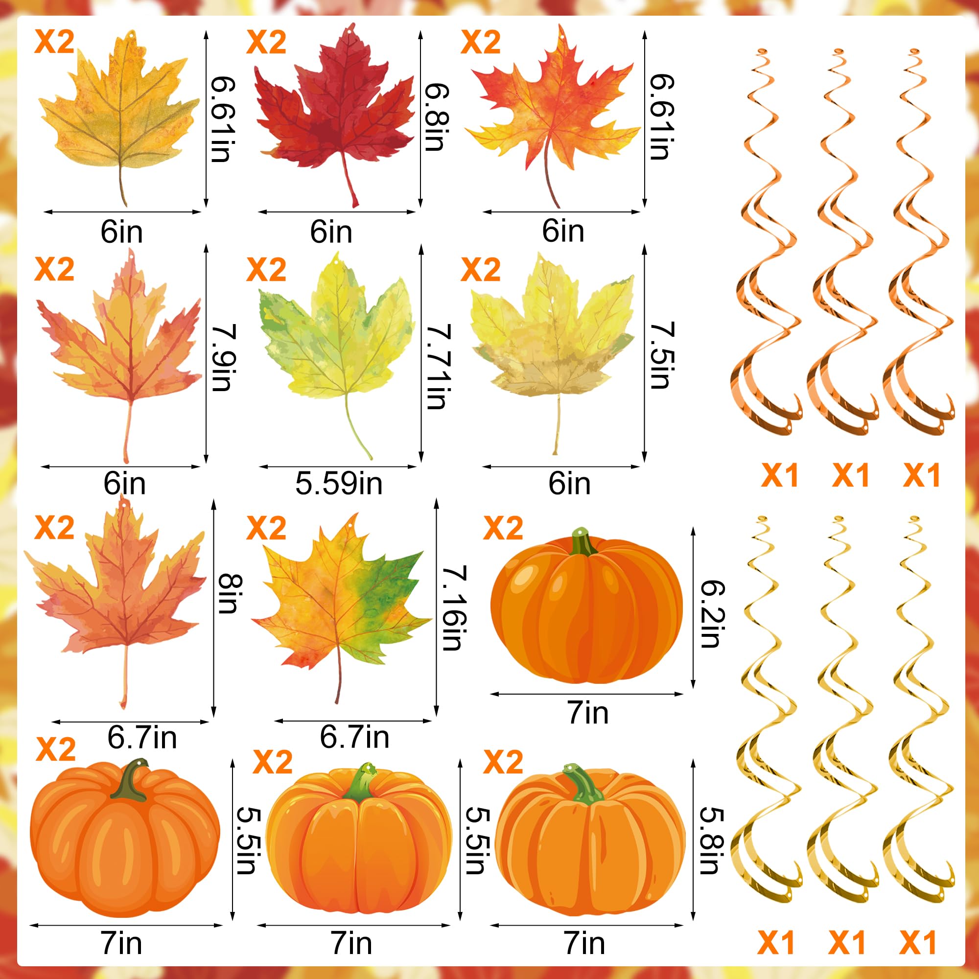 Augisteen 30 Pcs Fall Pumpkin Maple Leaf Hanging Swirls Autumn Swirls Streamers Thanksgiving Ceiling Hanging Decorations for Home Autumn Thanksgiving Harvest Decor Party Supplies