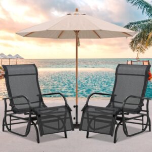 Spurgehom Set of 2 Outdoor Swing Glider Rocking Chair, Metal Frame Patio Recliner Lounge Chaise with Breathable Mesh Fabric for Garden, Poolside, Backyard, Balcony