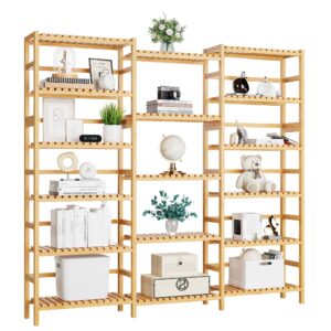 fotosok triple wide 6-tier bookshelf and bookcase,large freestanding book shelf with 17 open display shelves, tall bookshelf plant flower shelf rack storage organizer unit for living room, natural