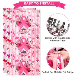 HOWAF Breast Cancer Awareness Foil Fringe Curtains Decoration, 2 Pack 3.2 * 6.5ft Pink Ribbon Photo Booth Backdrop Hope Fight Breast Cancer Streamer Tinsel Curtains for Hope Strength Women Supplies