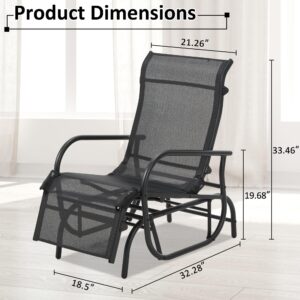 Spurgehom Set of 2 Outdoor Swing Glider Rocking Chair, Metal Frame Patio Recliner Lounge Chaise with Breathable Mesh Fabric for Garden, Poolside, Backyard, Balcony