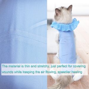 Cute Cat Surgical Recovery Suit Female Male Onesie for Cat After Surgery, Pet Cat Alternative Bandages Cones & Collars (Blue, S)