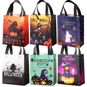 zjhiome halloween trick or treat bags,6pcs halloween bags with handles,non-woven reusable tote candy bags for halloween party supplies