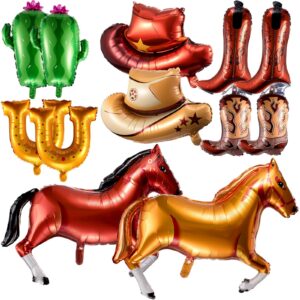 hungdao 12 pcs western themed balloons rodeo balloons cowboy cowgirl boots hat horse cactus horseshoe balloons for first rodeo birthday baby shower bachelorette wedding party decor