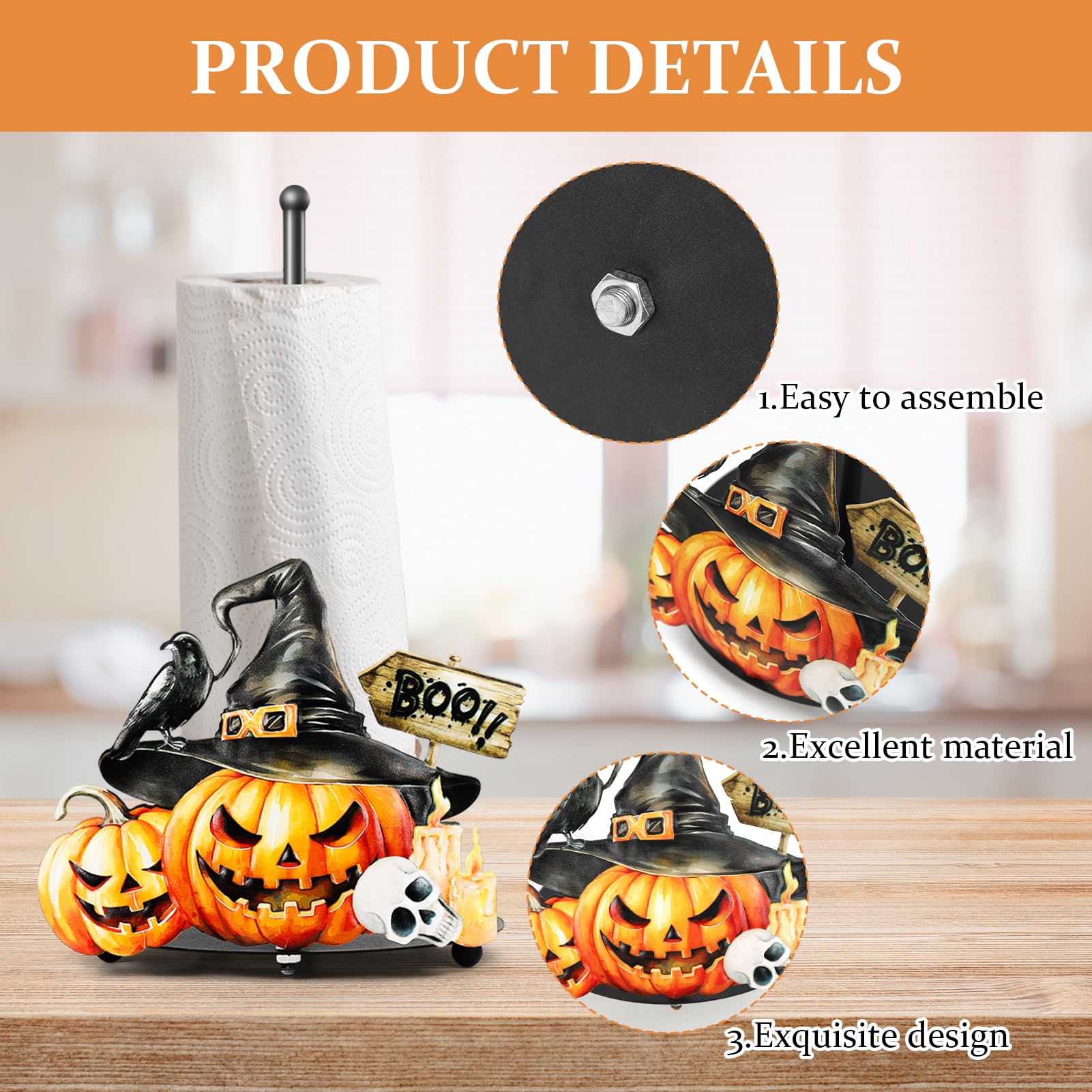 13.4inches Halloween Paper Towel Holder Kitchen Decor Metal Paper Towel Stand Halloween Kitchen Decorations Accessories for Home,Table Countertop(Tissue Paper not Included)