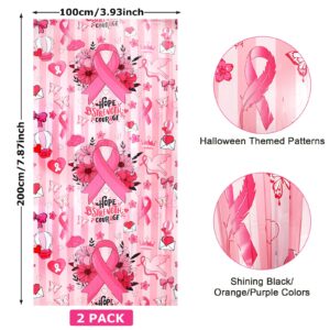 HOWAF Breast Cancer Awareness Foil Fringe Curtains Decoration, 2 Pack 3.2 * 6.5ft Pink Ribbon Photo Booth Backdrop Hope Fight Breast Cancer Streamer Tinsel Curtains for Hope Strength Women Supplies