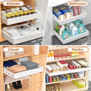 Pull Out Cabinet Organizer Pull Out Drawers for Cabinets with 4pcs Divider Racks, 12.8"-20.5" W and 16.5" D Adjustable Heavy Duty Cabinet Pull Out Shelves Kitchen Cabinets Slide Out Drawers