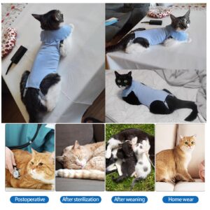 Cute Cat Surgical Recovery Suit Female Male Onesie for Cat After Surgery, Pet Cat Alternative Bandages Cones & Collars (Blue, S)