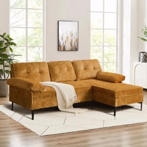 wotsta 82.7" convertible sectional sofa, l shaped couch with reversible chaise, modern chenille sectional sofa for living room, comfy 3 seat sofa couch for apartment, small spaces(yellow)