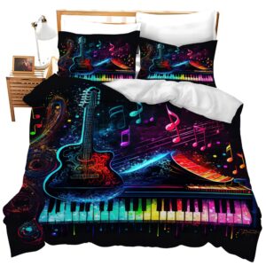 colorful guitar bedding set piano musical duvet cover for kids adults twin full queen king size comforter for all season music quilt cover decorative soft bedding set with 2 pillowcases