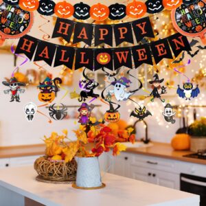 52 PCS Halloween Party Decorations Set Include Happy Halloween Banner, Pumpkin Banner, Hanging Swirl Streamers, Bats Wall Decor, Halloween Balloons Home Decor Party Favors Supplies