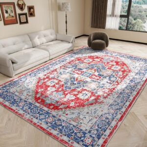 junhejiamei 8x10 area rugs for living room washable vintage rugs, large vintage area rug bedroom, kids room, stain & water resistant non-slip, pet & child friendly red