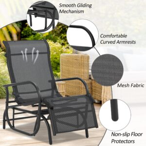 Spurgehom Set of 2 Outdoor Swing Glider Rocking Chair, Metal Frame Patio Recliner Lounge Chaise with Breathable Mesh Fabric for Garden, Poolside, Backyard, Balcony