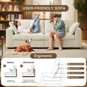 HOLYFIND Oversized Sectional Sofa,L Shaped Couch for Living Room,Modern Corduroy Modular Sofa,Deep 4 Seat Sofa Sleeper with Moveable Ottoman and Two Pillows (L Shape Sofa/Beige)