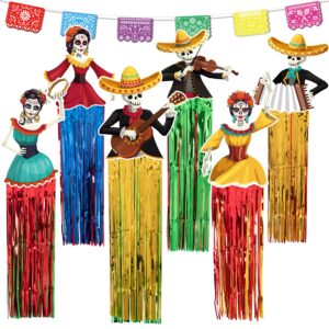 6pcs day of the dead decorations sugar skull hanging decor - dia de los muertos papel picado banner mexican for halloween party home outdoor decoration