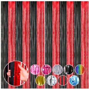 rubfac 2 pack red and black backdrop party decorations tinsel foil fringe curtains streamers for casino theme party decorations halloween bachelorette birthday holiday celebrations party supplies